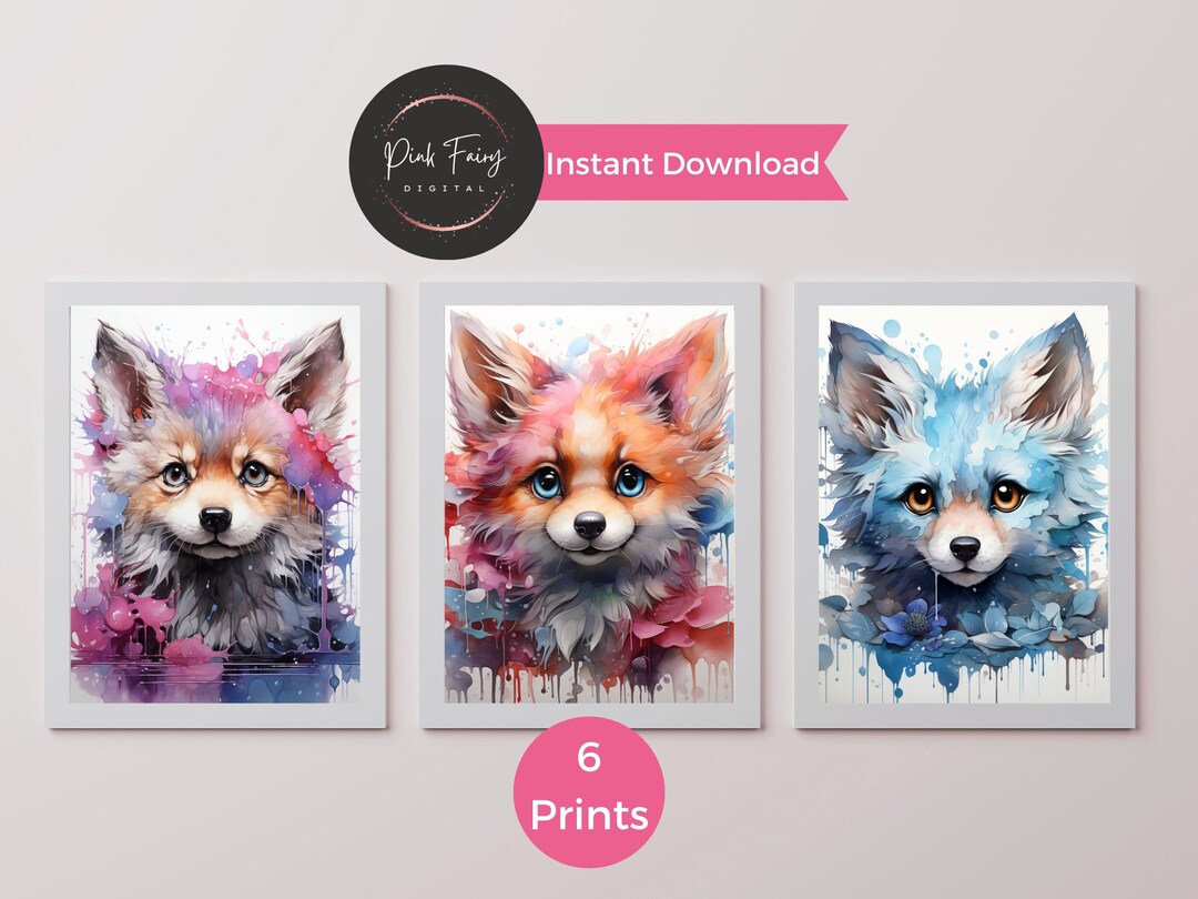 Watercolor Wolf Kids Room Wall Art Print Set Animal Graphics, Nursery ...