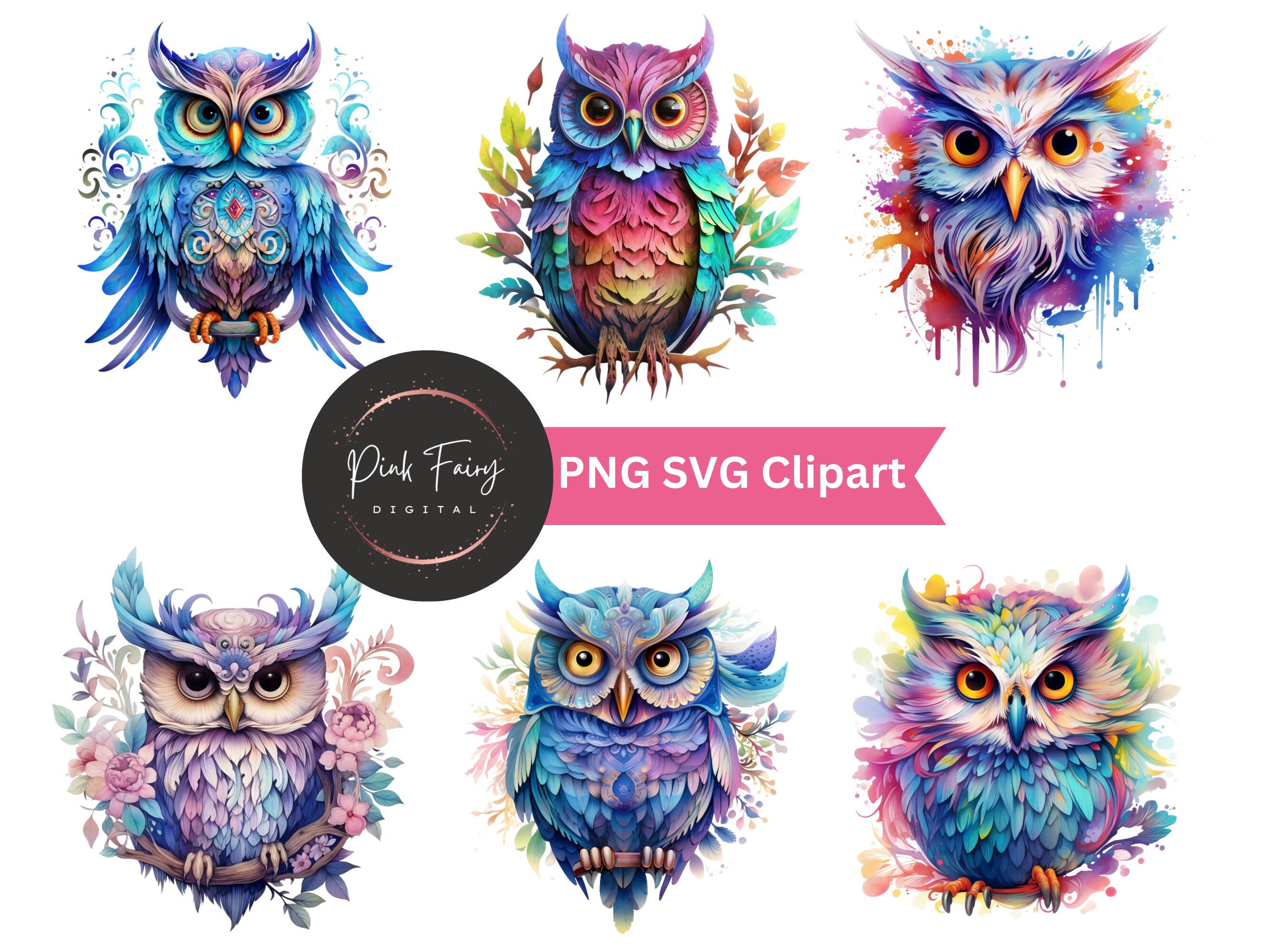 Colorful 3D Owls Clipart Set Instant Digital Download of PNG SVG Files ...
