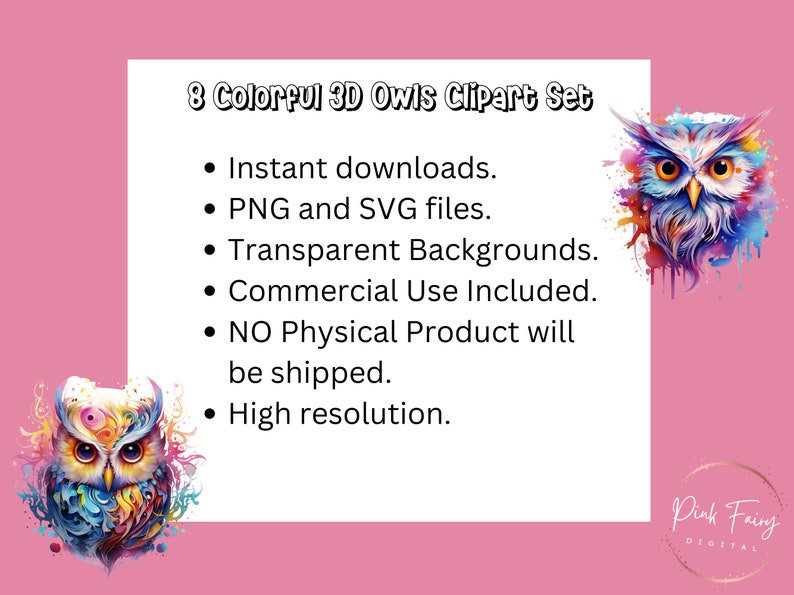 Colorful 3D Owls Clipart Set Instant Digital Download of PNG SVG Files ...