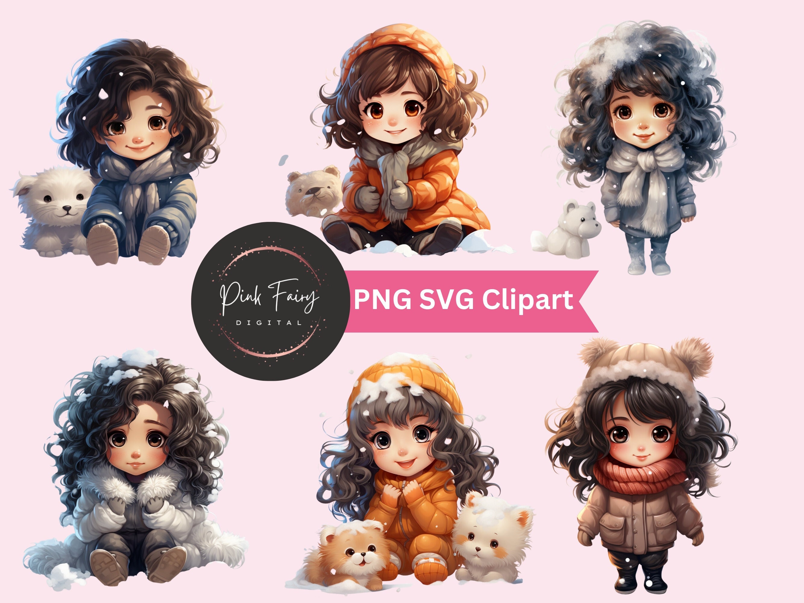 Winter Girl Playing With Snow Clipart Set Digital Download - Etsy