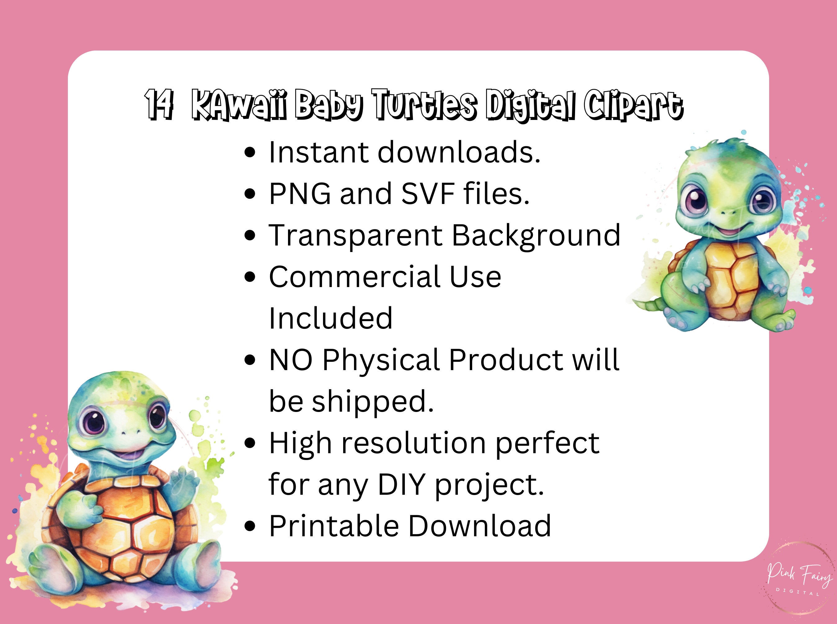 Baby Turtle Watercolor Clipart PNG SVG 14 Files Print on Demand Baby ...