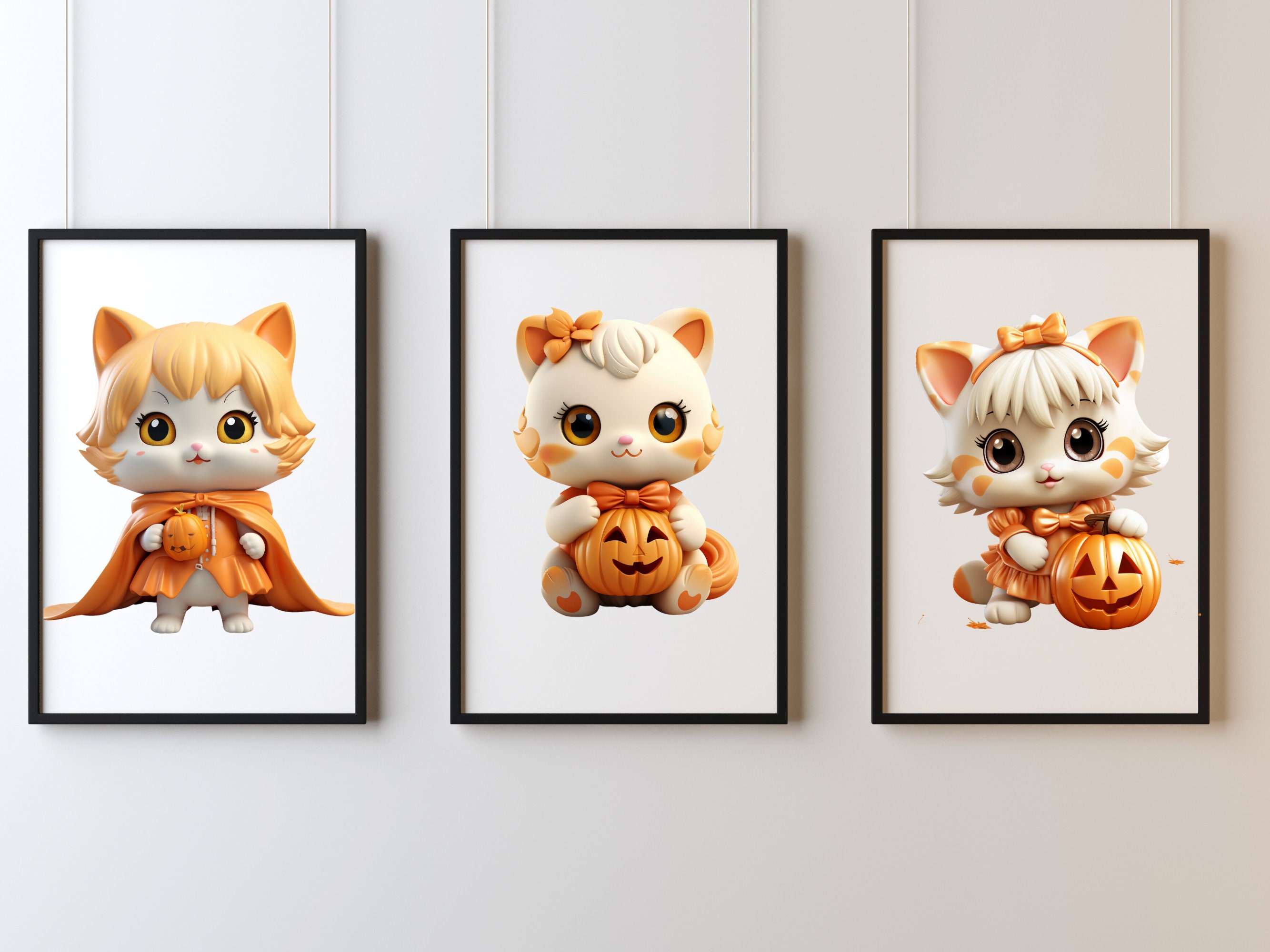 Halloween Chibi Cat Clipart Set of 6 Spooky and Cute Cat Graphics for ...