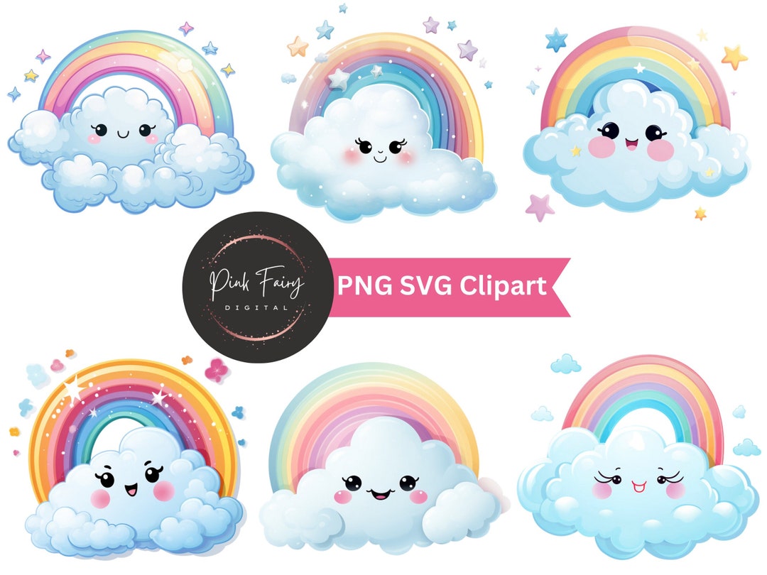 Chibi Clouds and Rainbows Clipart Set-digital Download PNG SVG Cute ...
