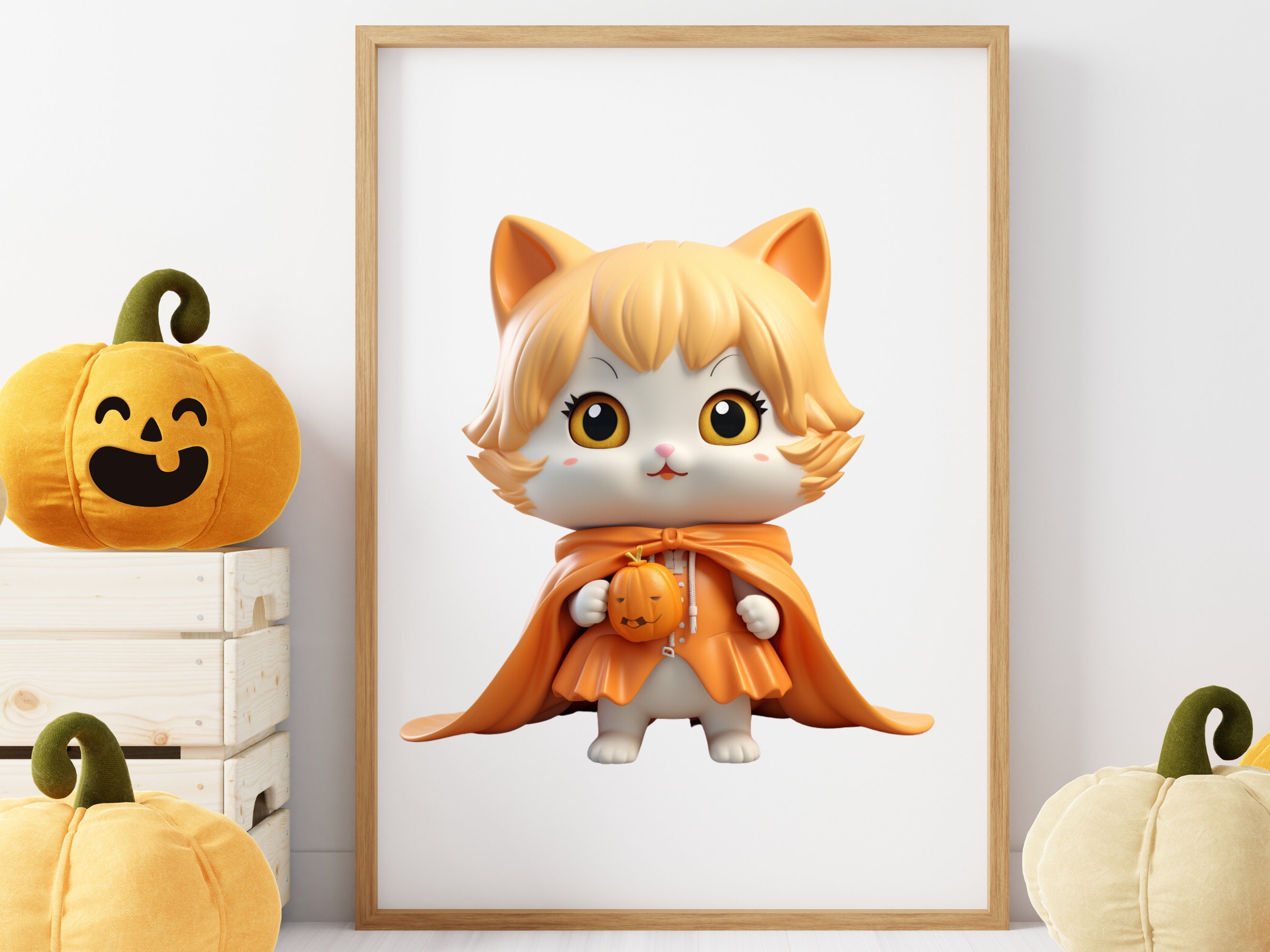 Halloween Chibi Cat Clipart Set of 6 Spooky and Cute Cat Graphics for ...