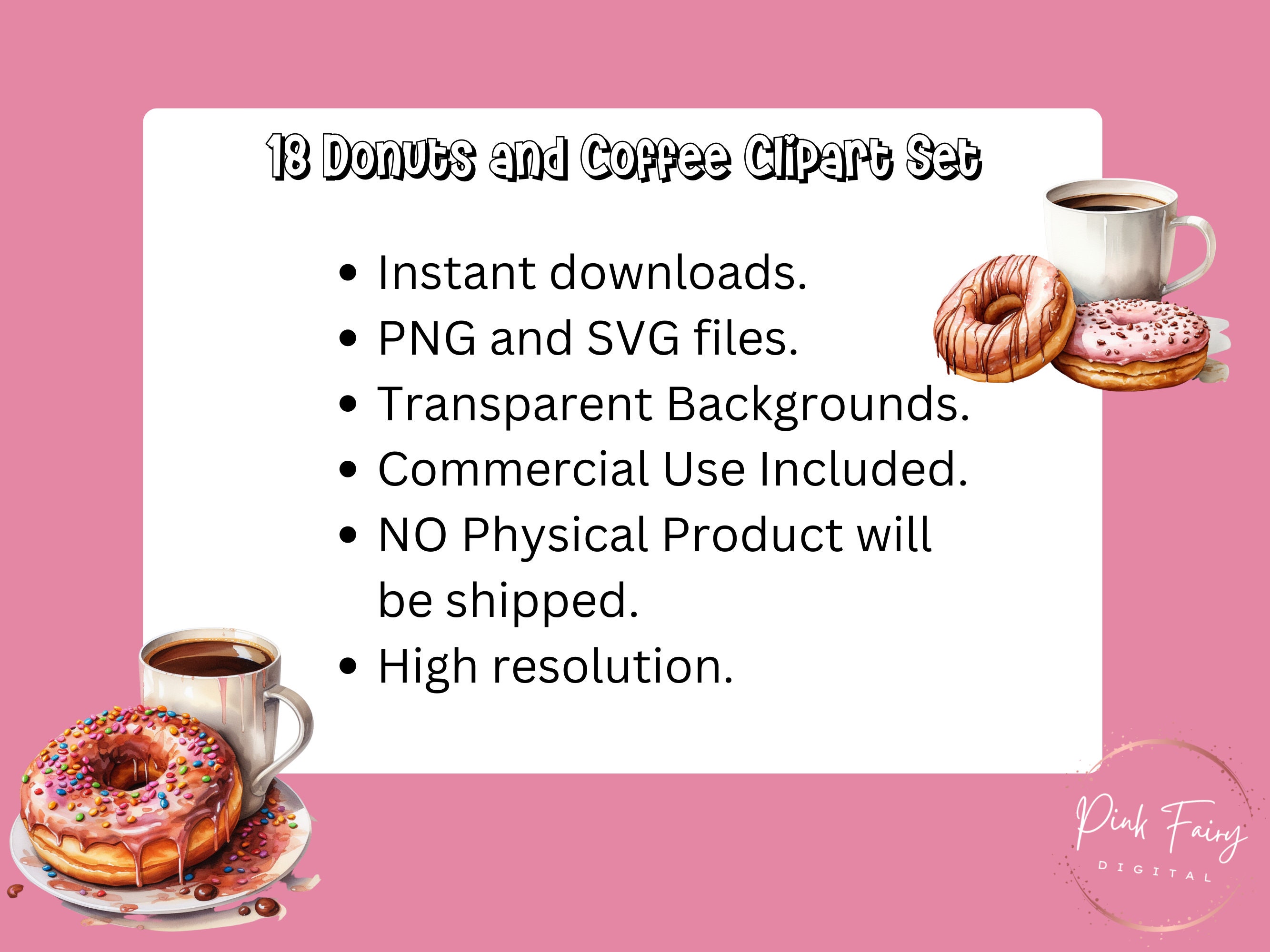 Watercolor Donuts and Coffee Clipart Set PNG & SVG Files for - Etsy