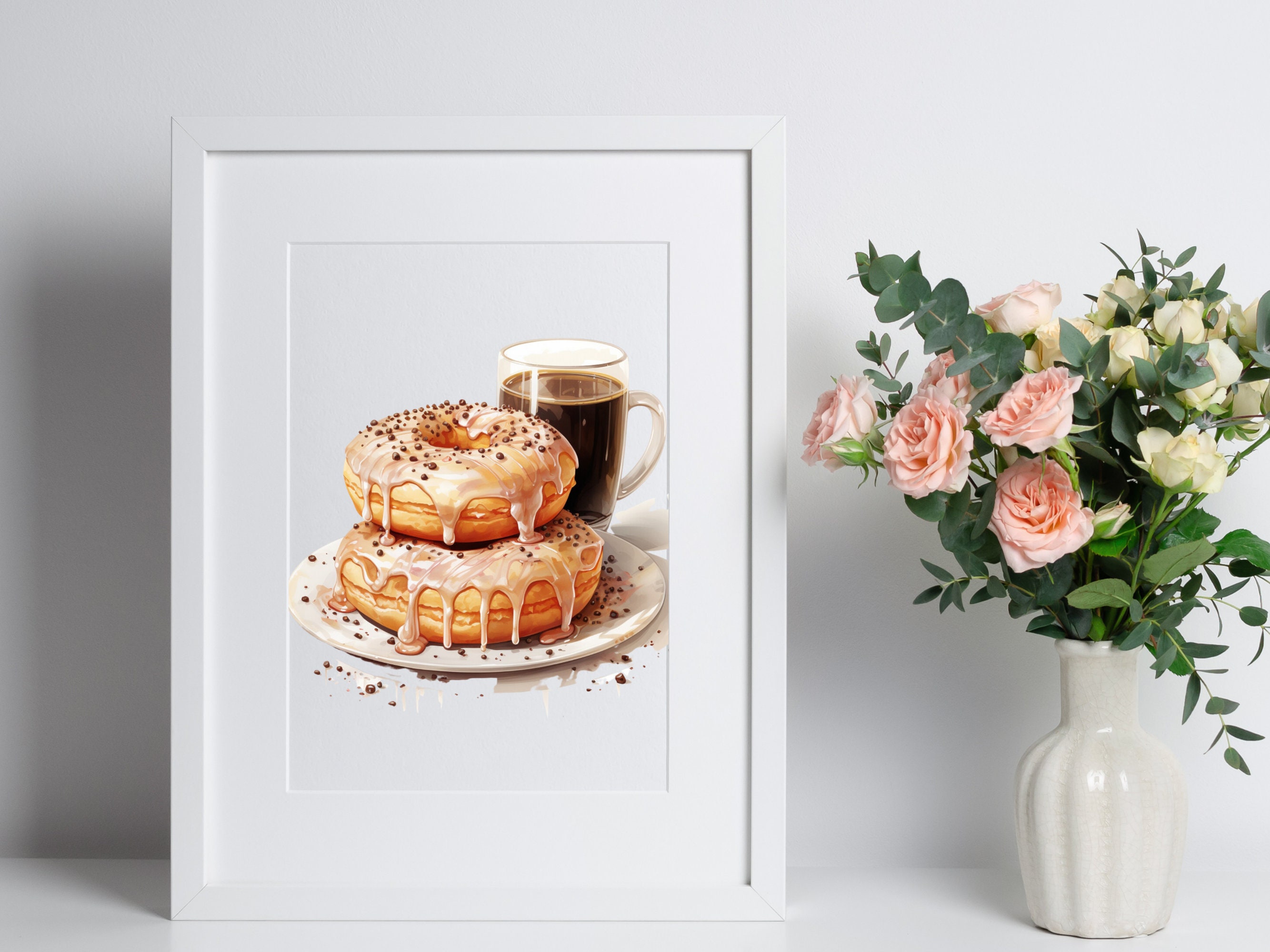 Watercolor Donuts and Coffee Clipart Set PNG & SVG Files for - Etsy