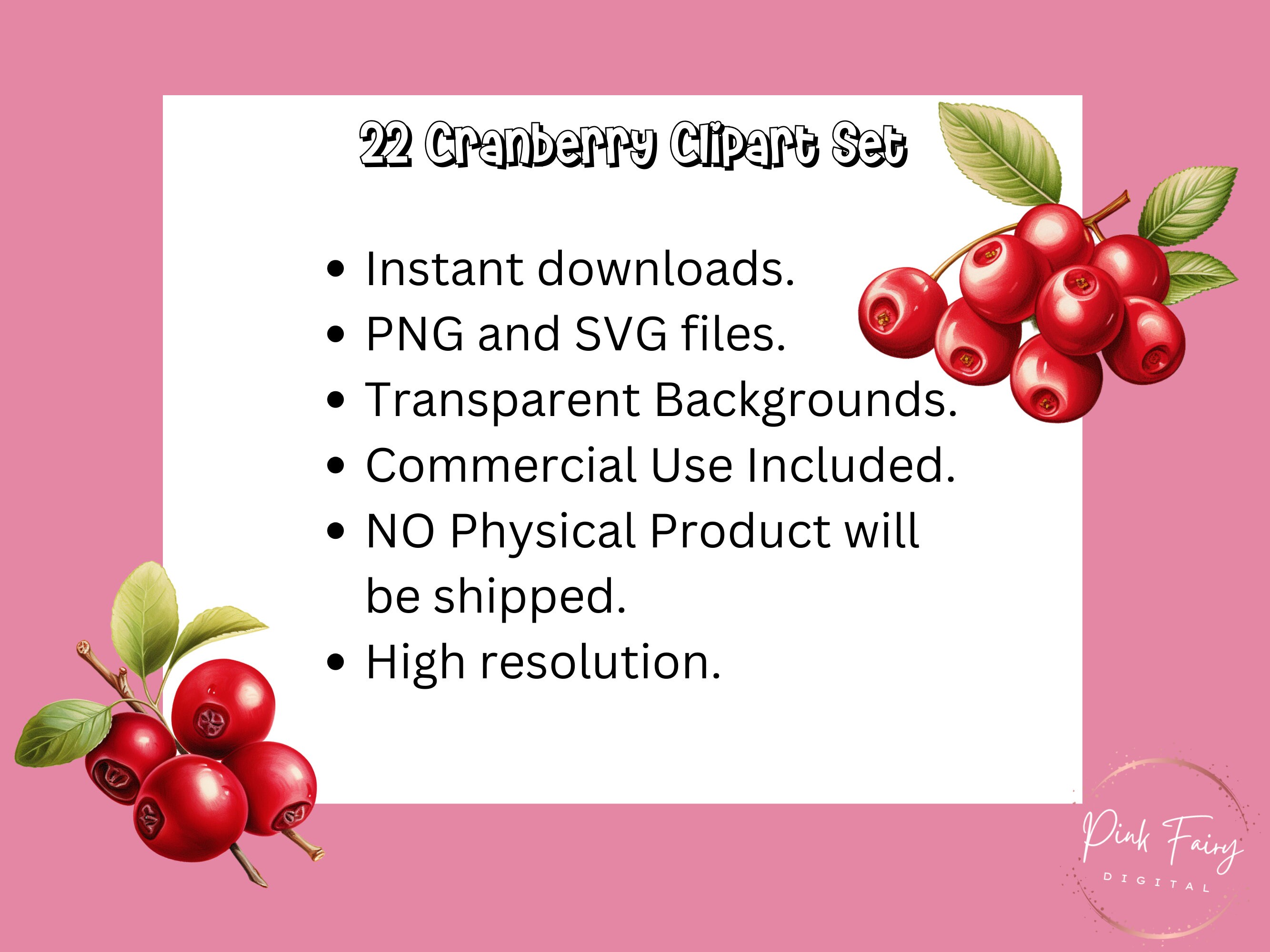 Cranberries Fruit Clipart Set Festive Holiday Printable - Etsy
