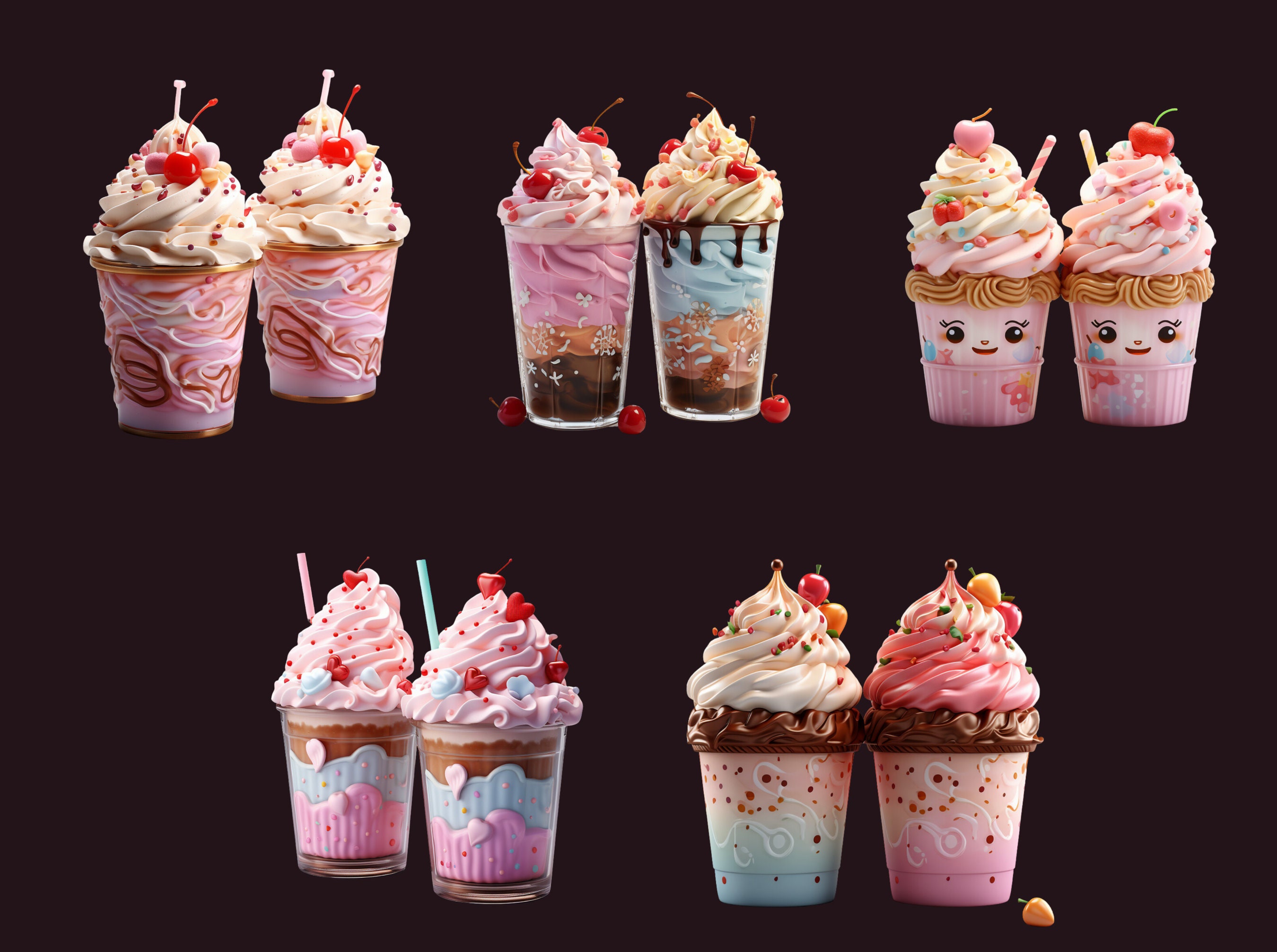 Kawaii Milkshakes Clipart PNG SVG Files for Scrapbooking, Sublimation ...