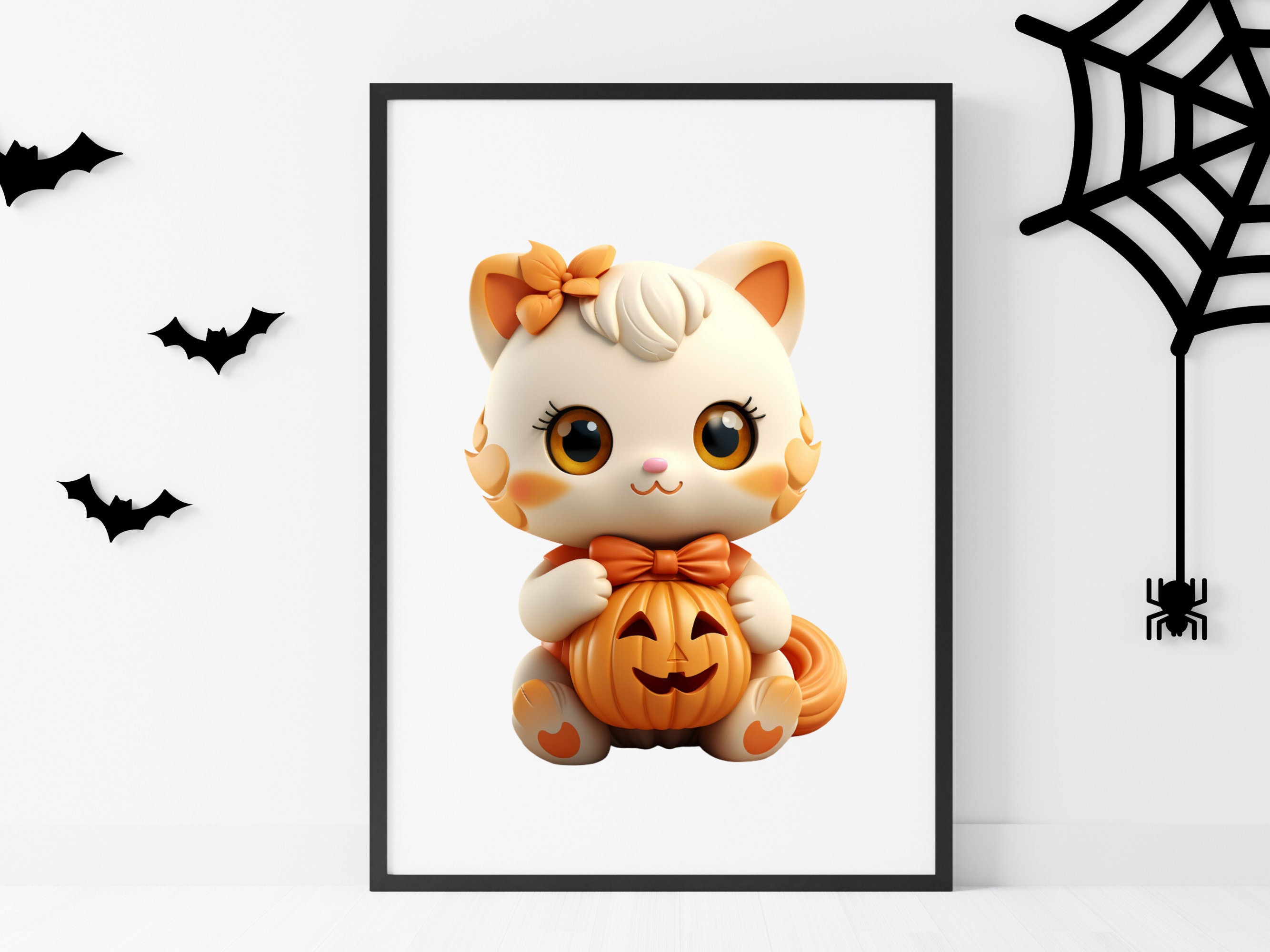 Halloween Chibi Cat Clipart Set of 6 Spooky and Cute Cat Graphics for ...