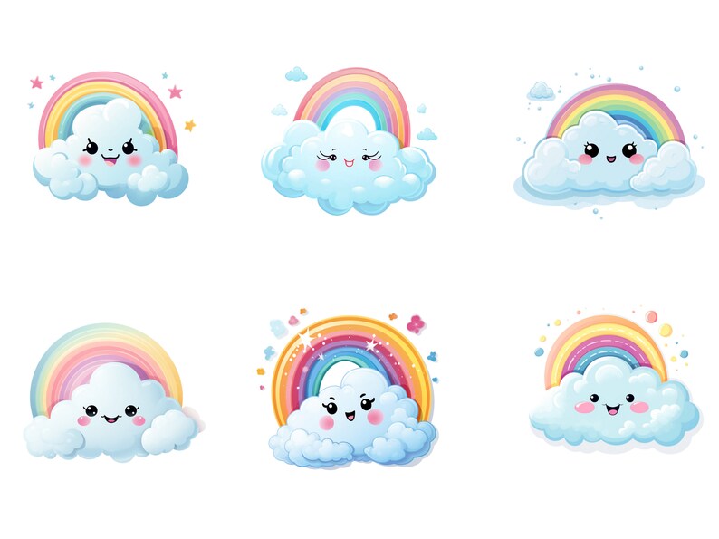 Chibi Clouds and Rainbows Clipart Set-digital Download PNG SVG - Etsy