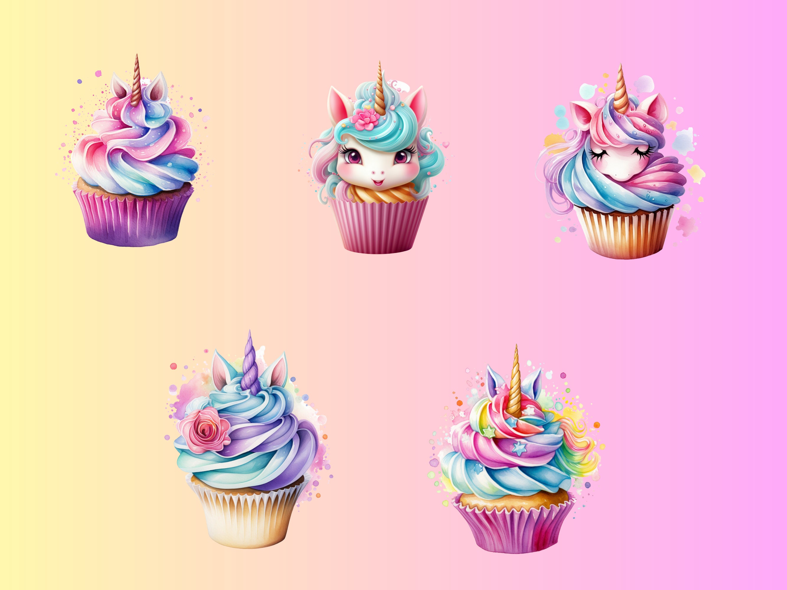Unicorn Cupcake Clipart Set Perfect for Toppers Printable - Etsy