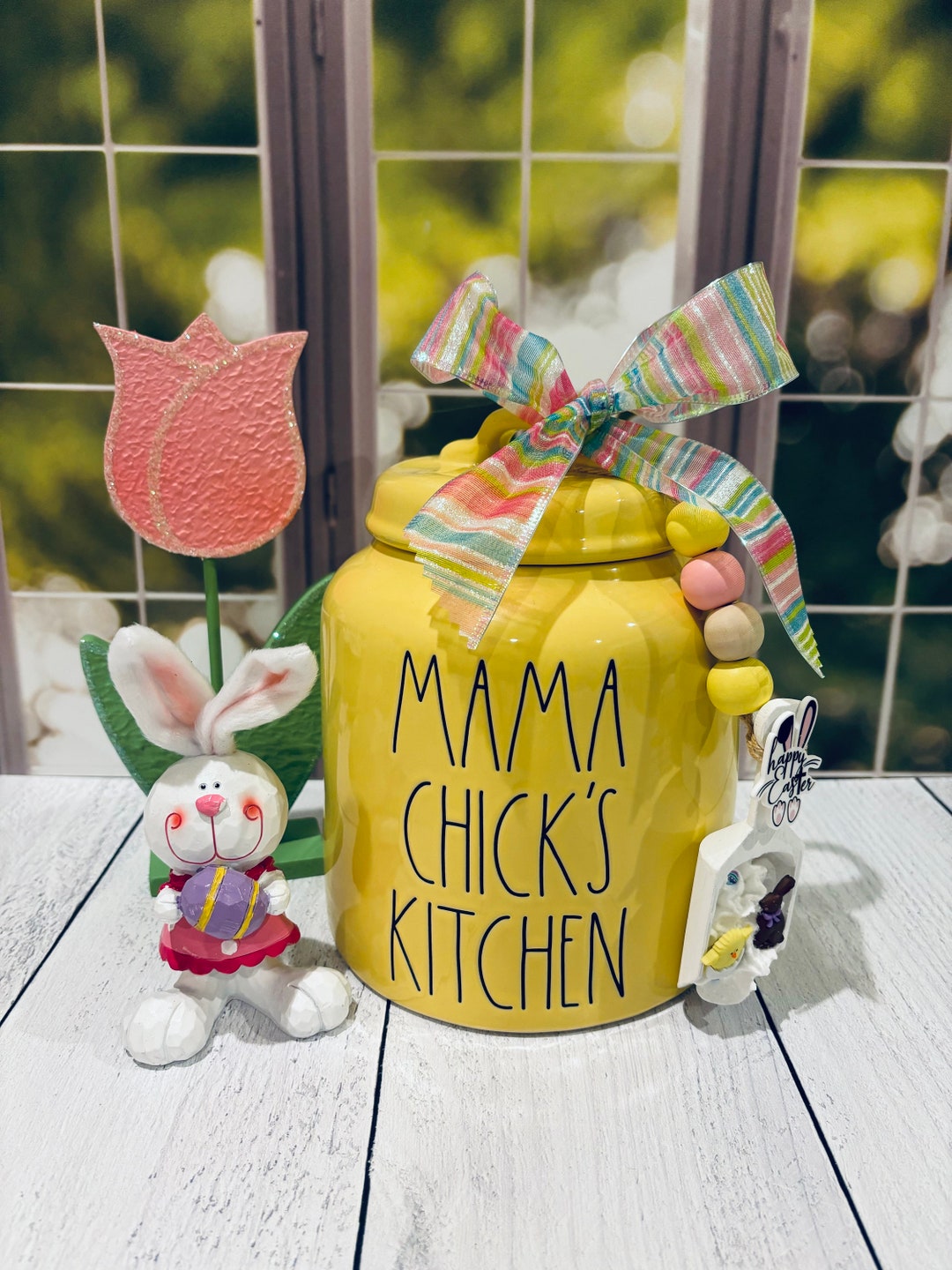 Mama Chicks Kitchen Ceramic Canister Spring Decor Hutch Displays Coffee ...