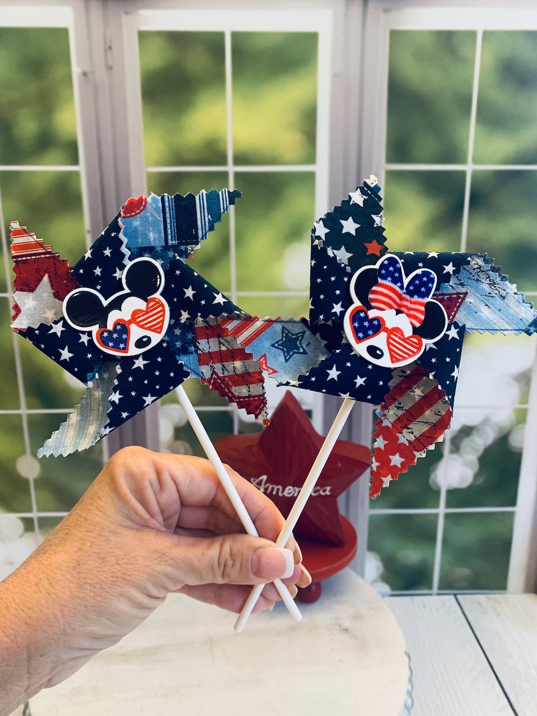 Fabric Pinwheels 4th of July Decor Patriotic Decor Tiered Tray Mickey ...