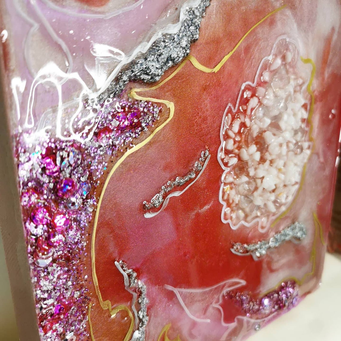 Conjunto de 3 lienzos de arte de resina rosa - Etsy España