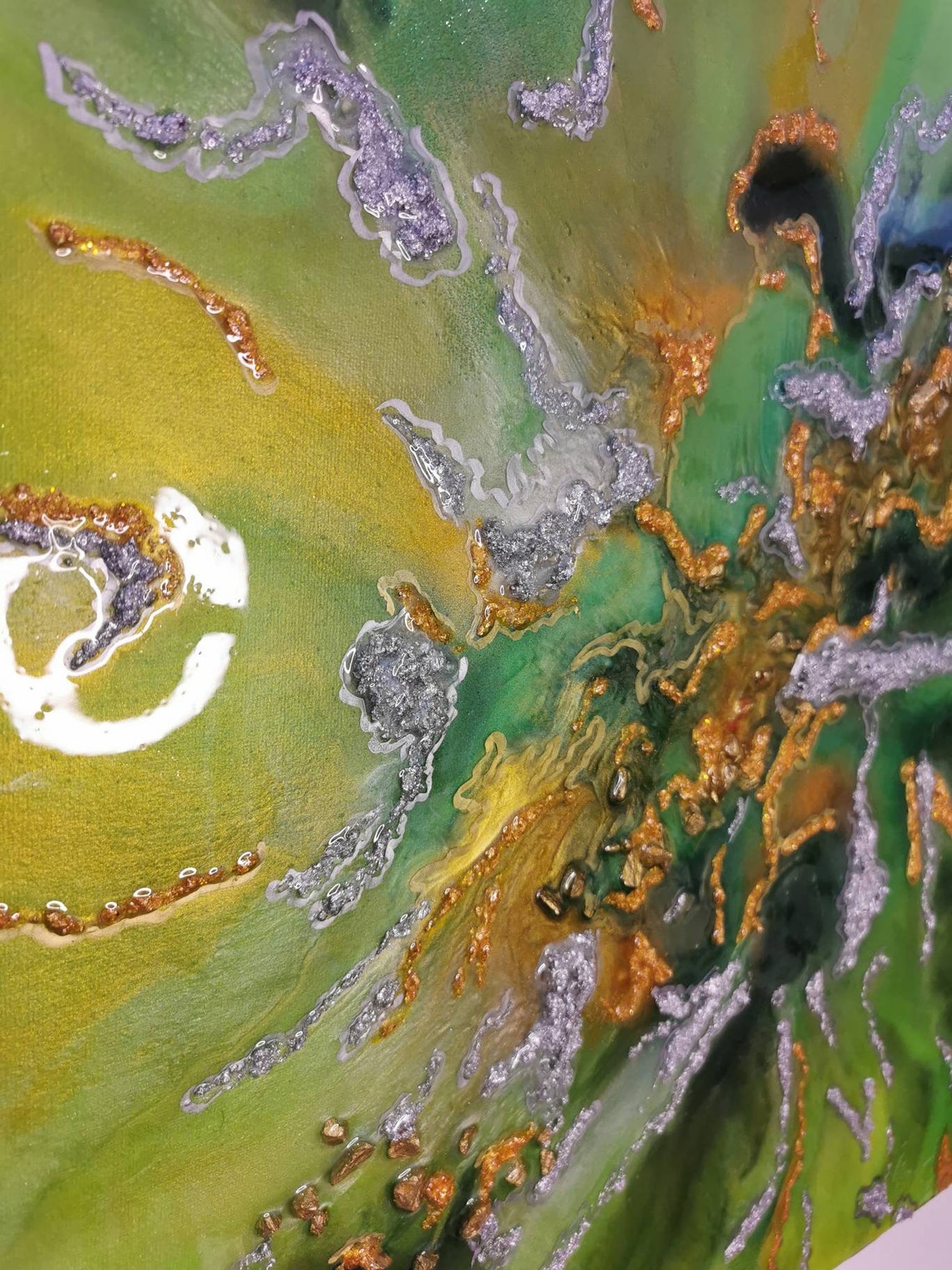High Gloss Green & Gold Resin Art - Etsy