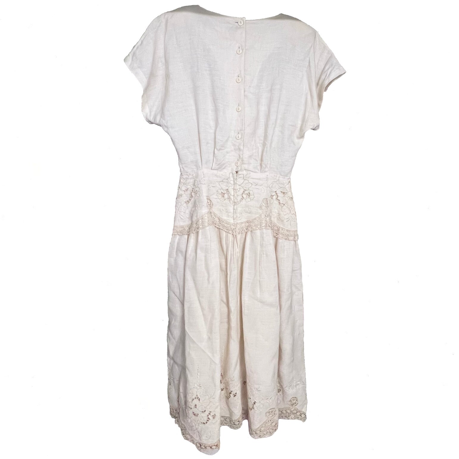 Vintage c. 1980s Stunning Nancy Johnson Embroidered Linen Cutwork Beige ...