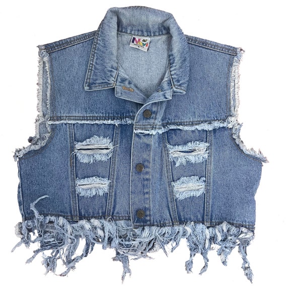 Vintage (c. 1980s) NAVI Distressed Cropped Denim Vest - Gem
