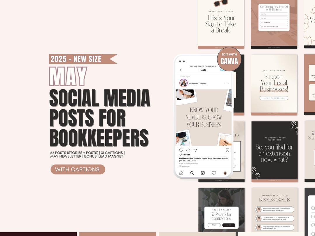 May 2025 Bookkeeping Posts WITH CAPTIONS | May Bookkeeper Marketing ...