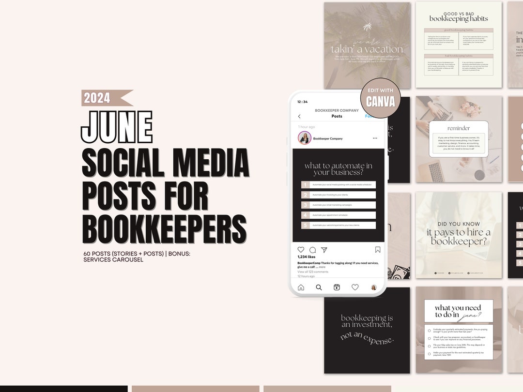 June 2024 Bookkeeping Posts | June Bookkeeper Marketing | Social Media ...