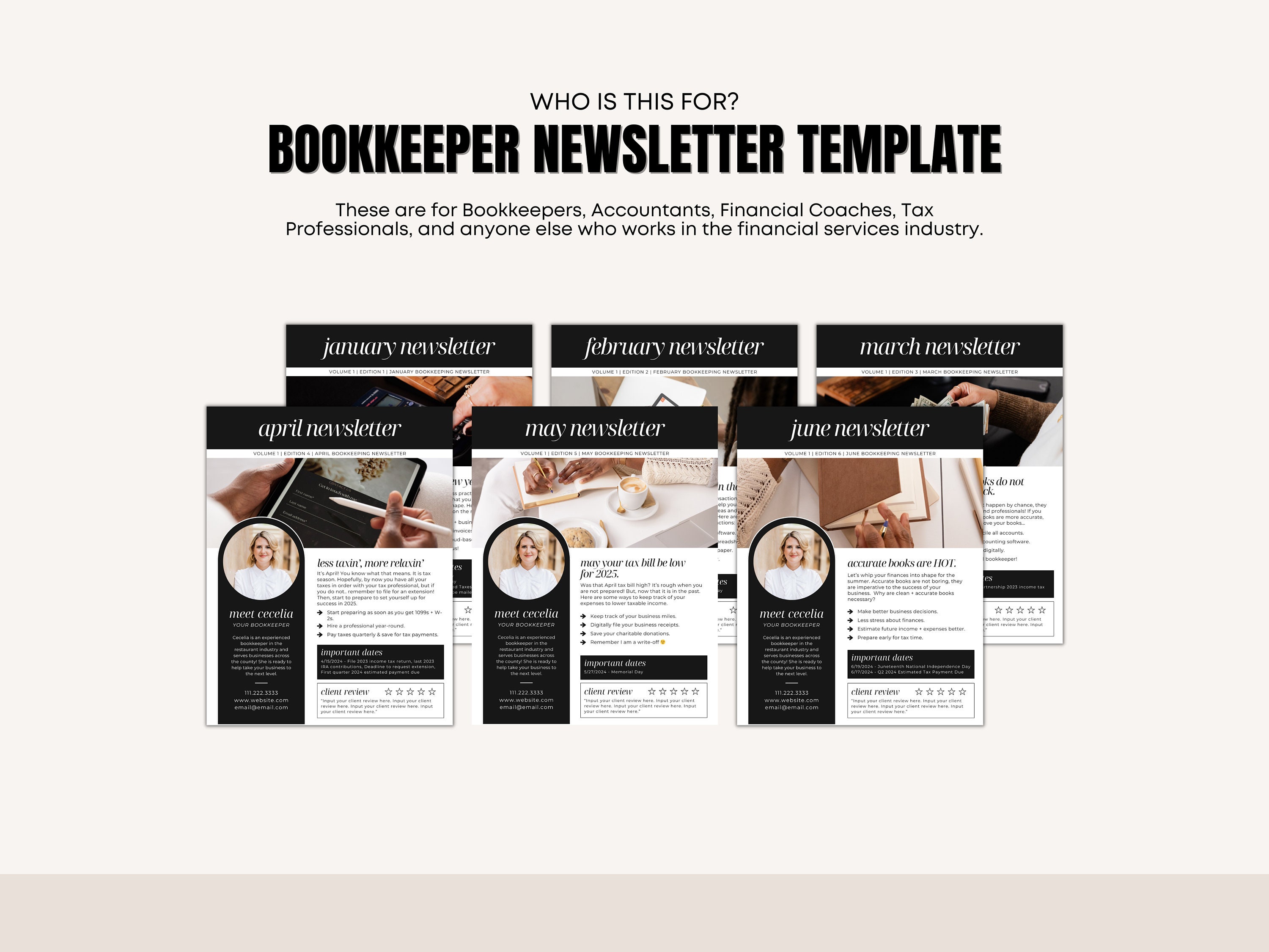 Bookkeeper 2024 Newsletter Templates | January - June Newsletter ...