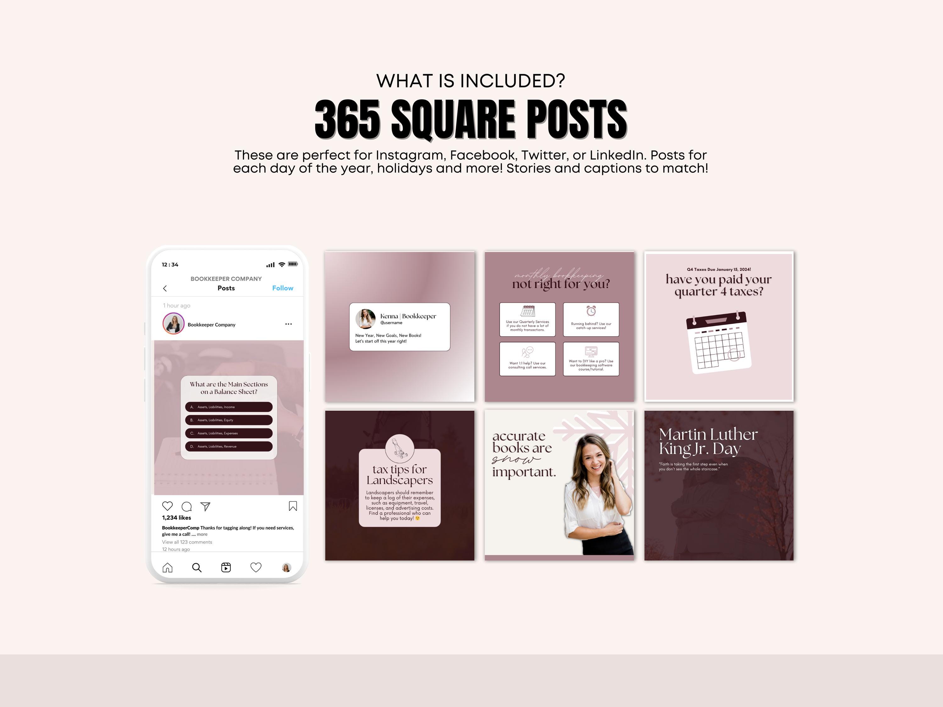365 DAYS of BOOKKEEPER TEMPLATES With Captions | One Year Bookkeeping ...