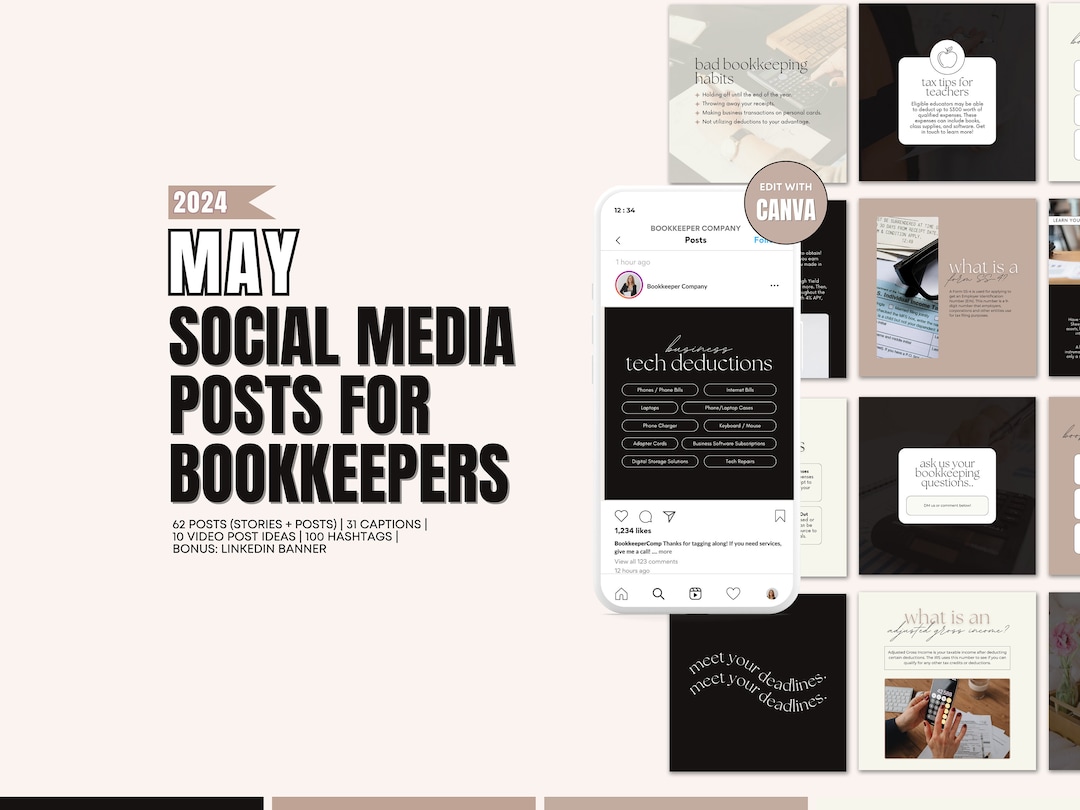 May 2024 Bookkeeping Posts | May Bookkeeper Marketing | Captions and ...