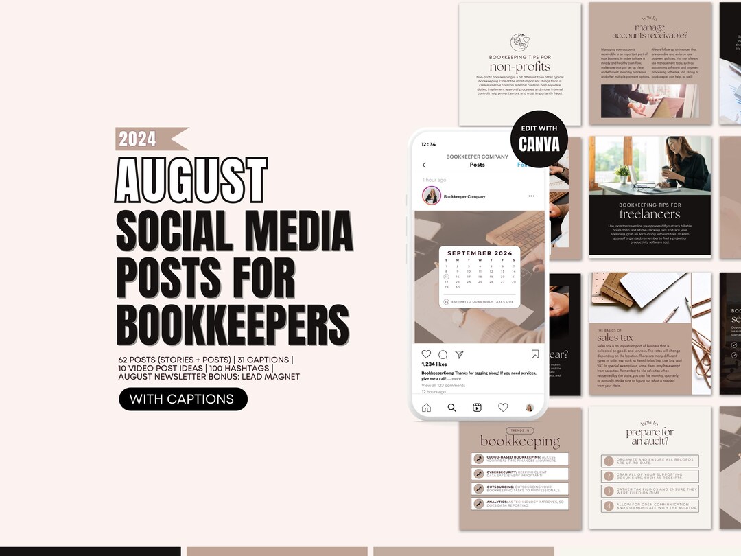 August 2024 Bookkeeping Posts WITH CAPTIONS | August Bookkeeper ...