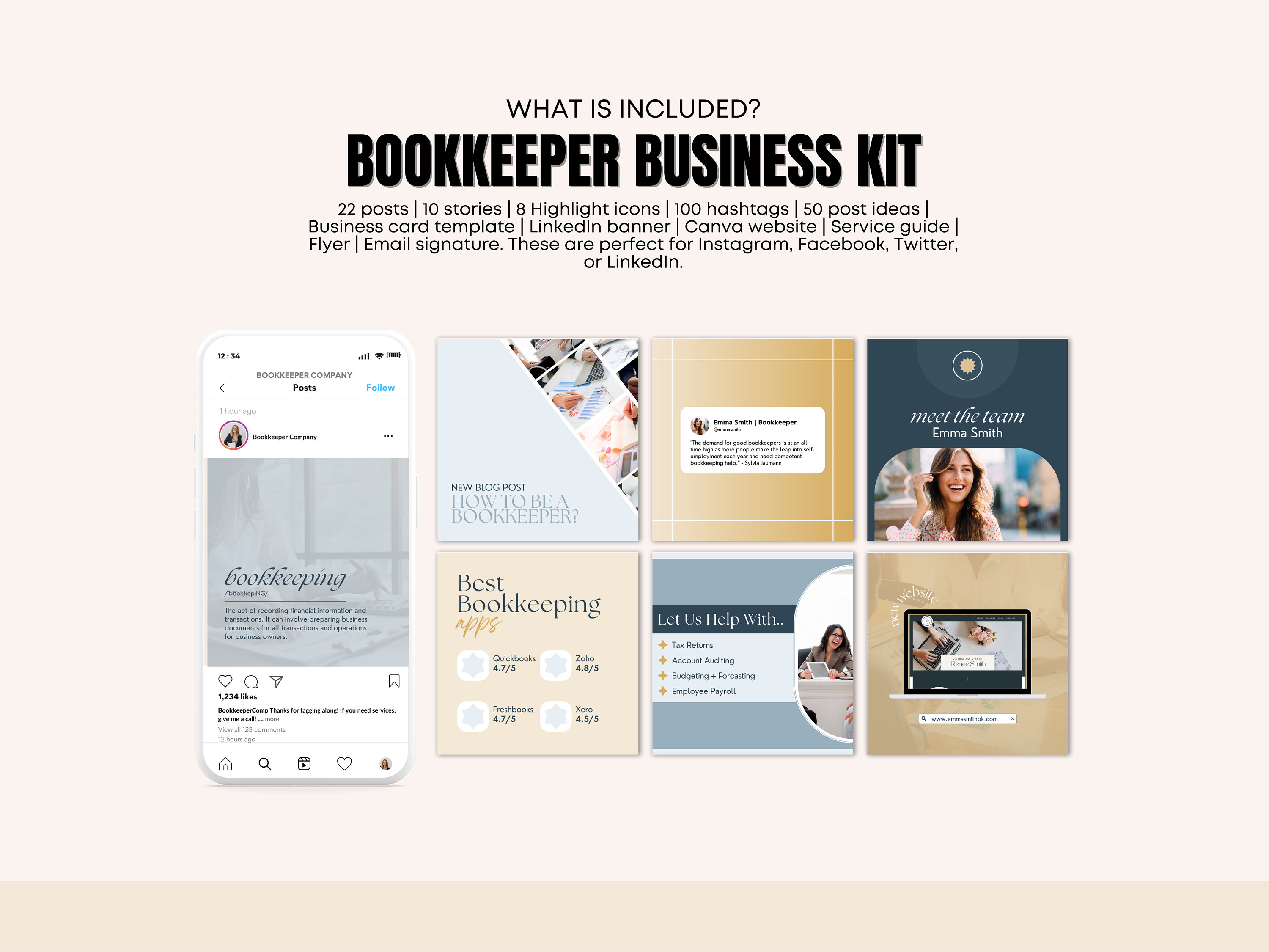 Bookkeeping Business Kit Bundle | Bookkeeper Canva Template | Finance Social Media | Accountant ...