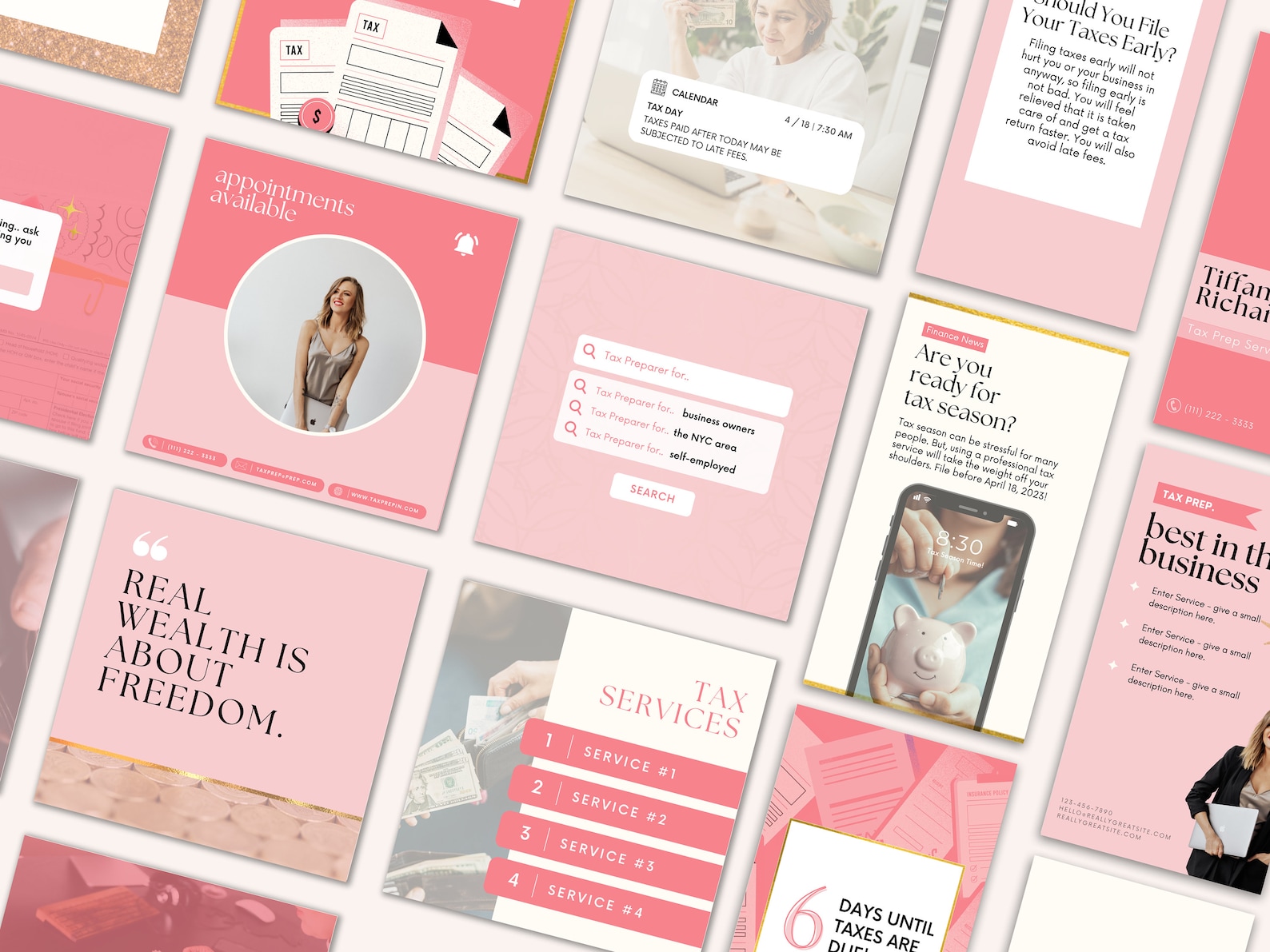Pink Tax Preparer Social Media Templates | Tax Prep Post Templates ...
