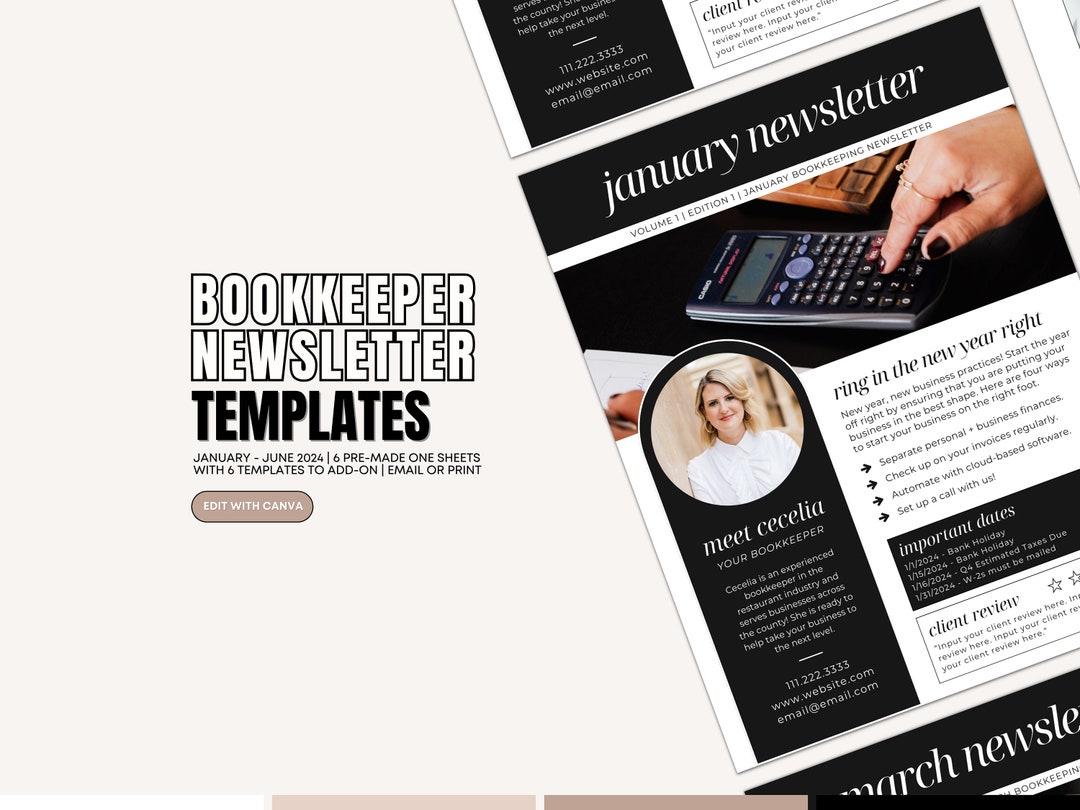 Bookkeeper 2024 Newsletter Templates | January - June Newsletter ...