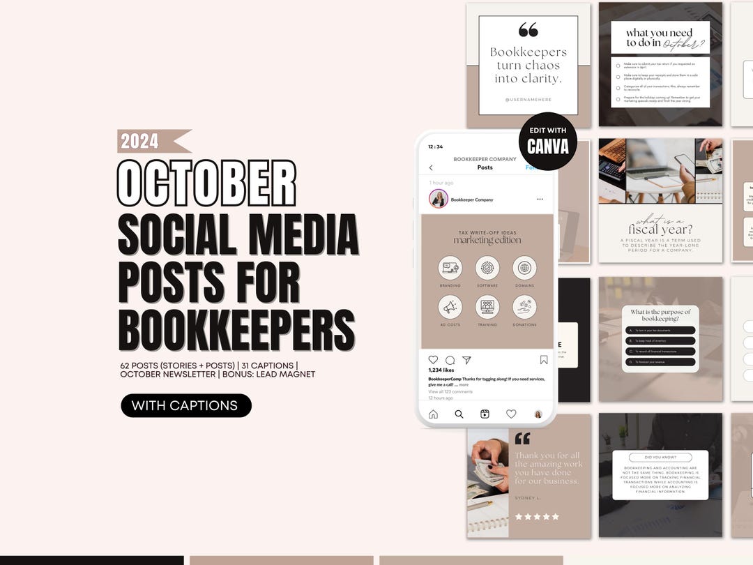 October 2024 Canva Bookkeeping Posts | Bookkeeper Marketing | Financial ...