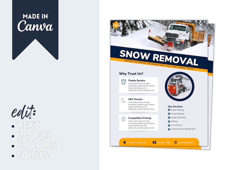 Snow Removal Flyer | Snow Removal Services | Snow Plow Company | Snow ...