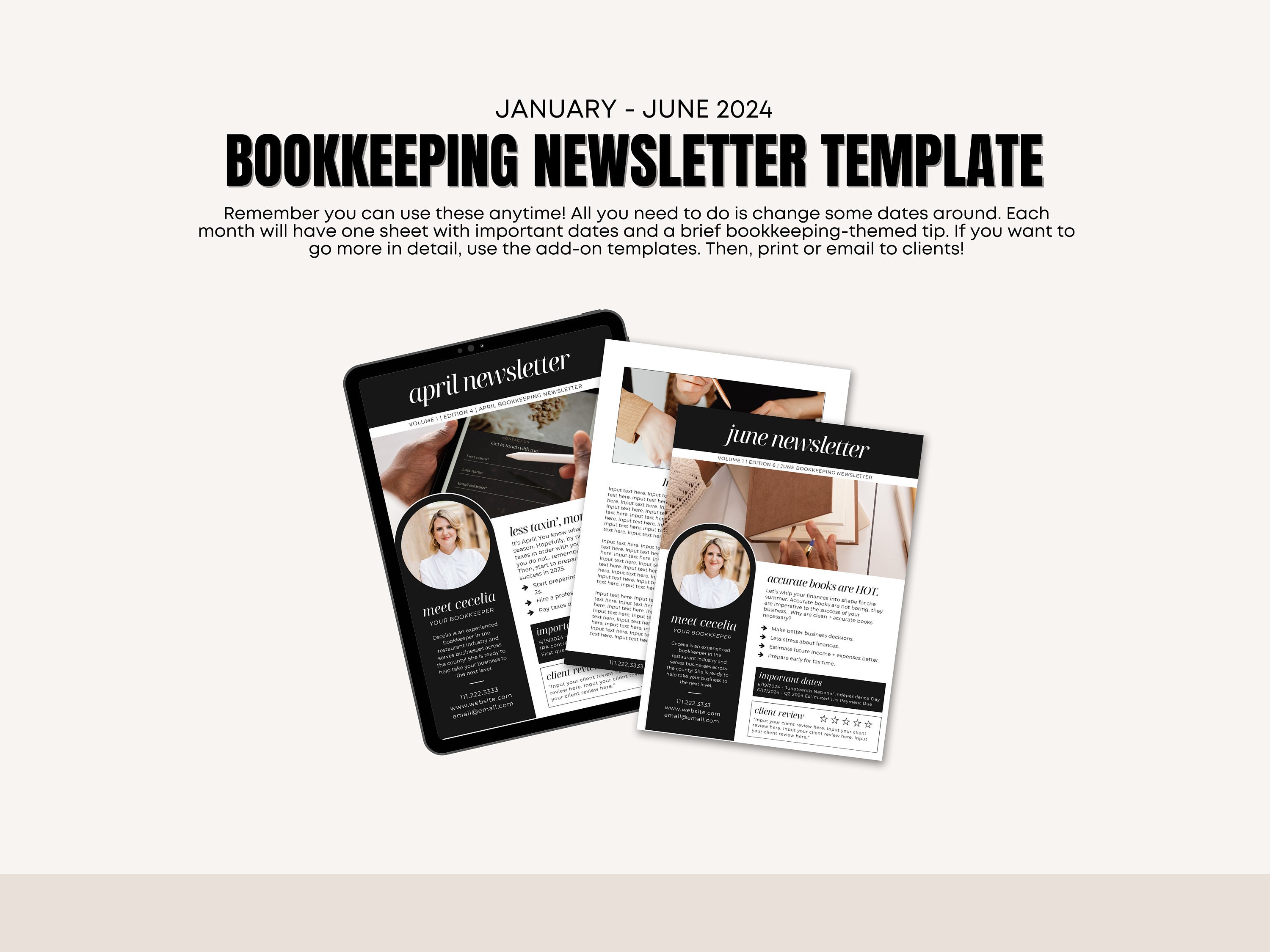 Bookkeeper 2024 Newsletter Templates | January - June Newsletter ...
