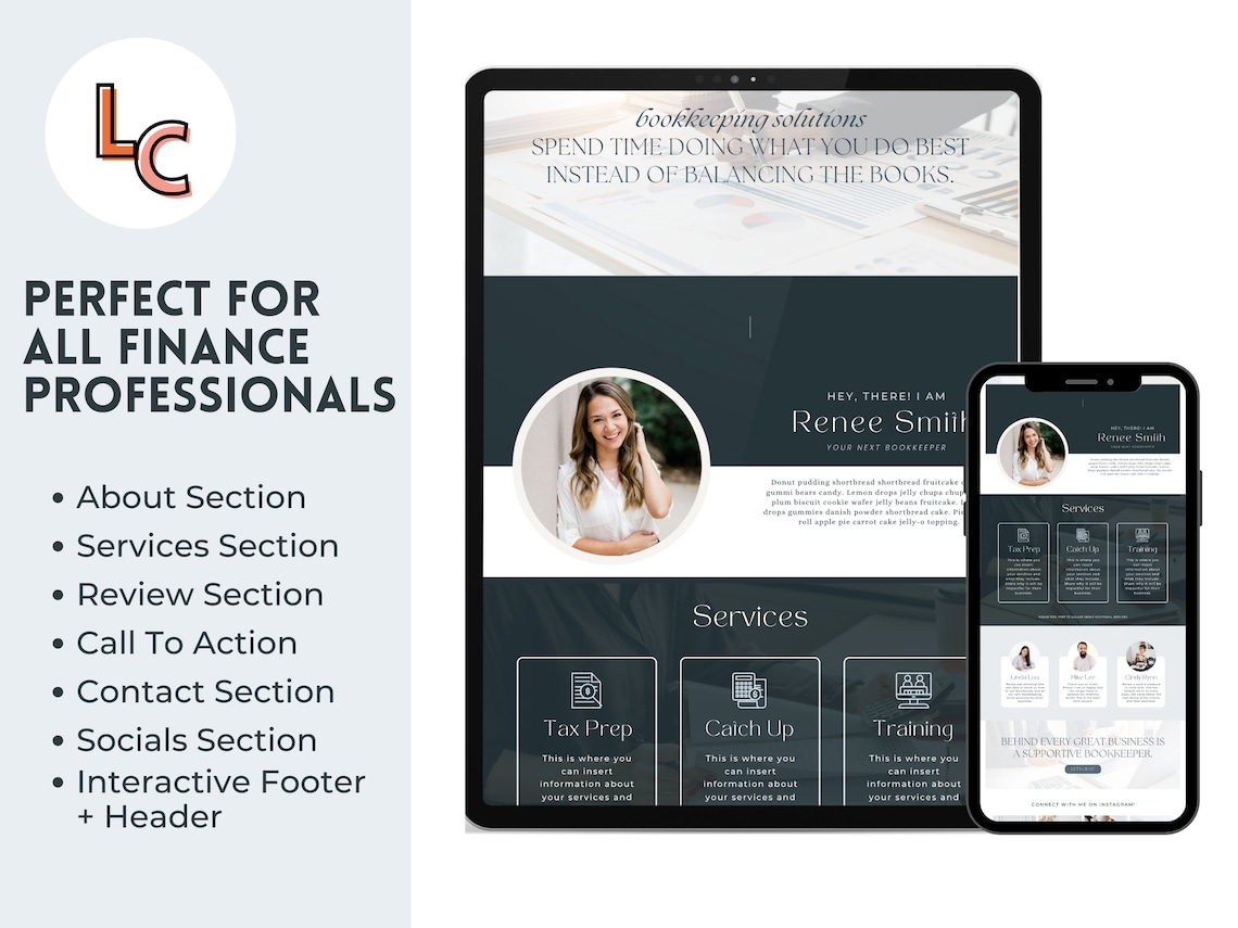 Bookkeeper Website | Canva Website | Canva Templates for Financial ...