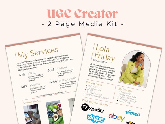 UGC Creator Media Kit Media Kit Ugc Canva Templates for - Etsy