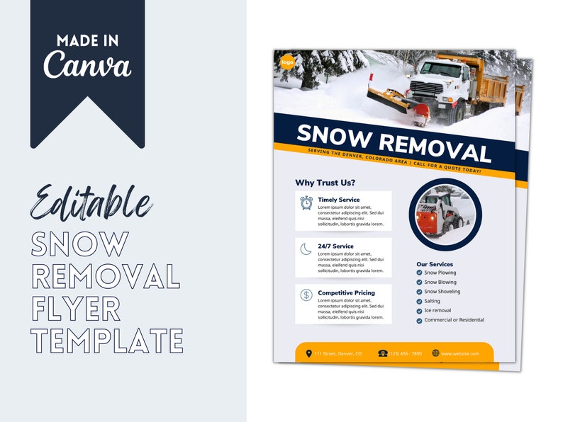 Snow Removal Flyer | Snow Removal Services | Snow Plow Company | Snow ...