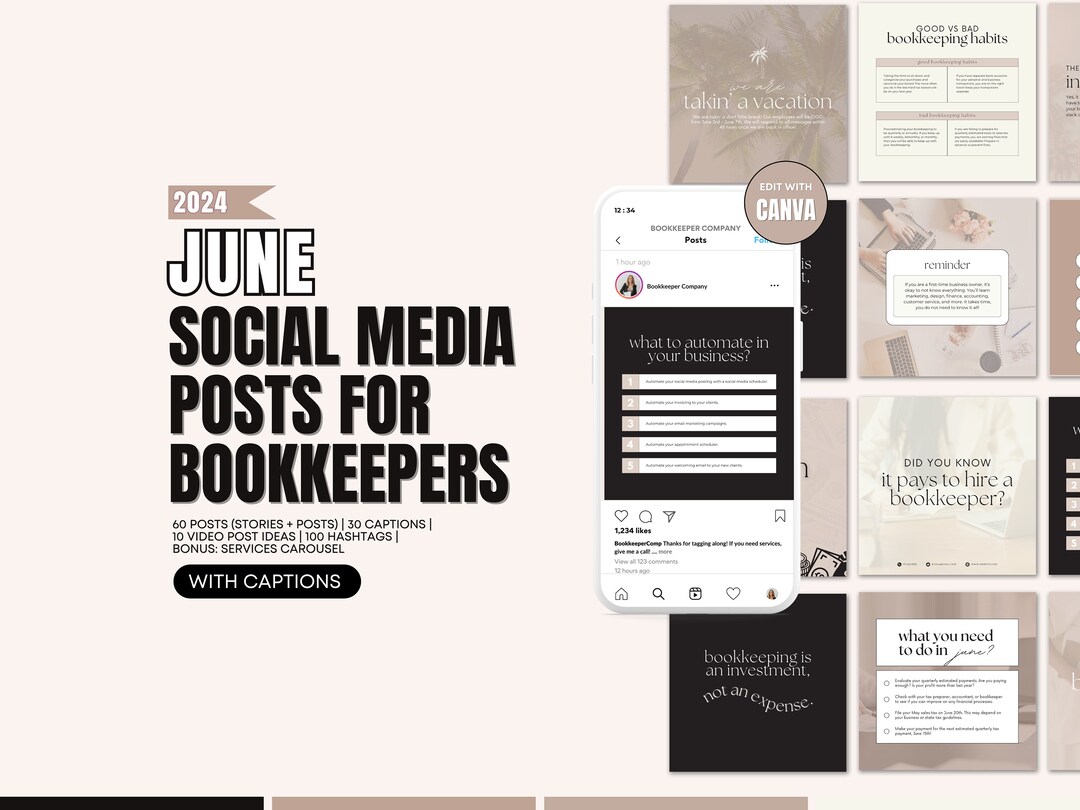 June 2024 Bookkeeping Posts WITH CAPTIONS | June Bookkeeper Marketing ...