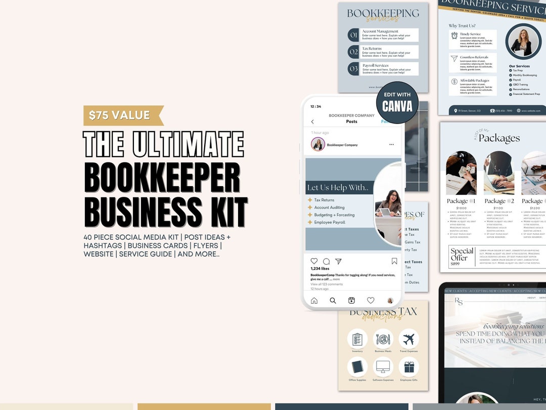 Bookkeeping Business Kit Bundle | Bookkeeper Canva Template | Finance ...