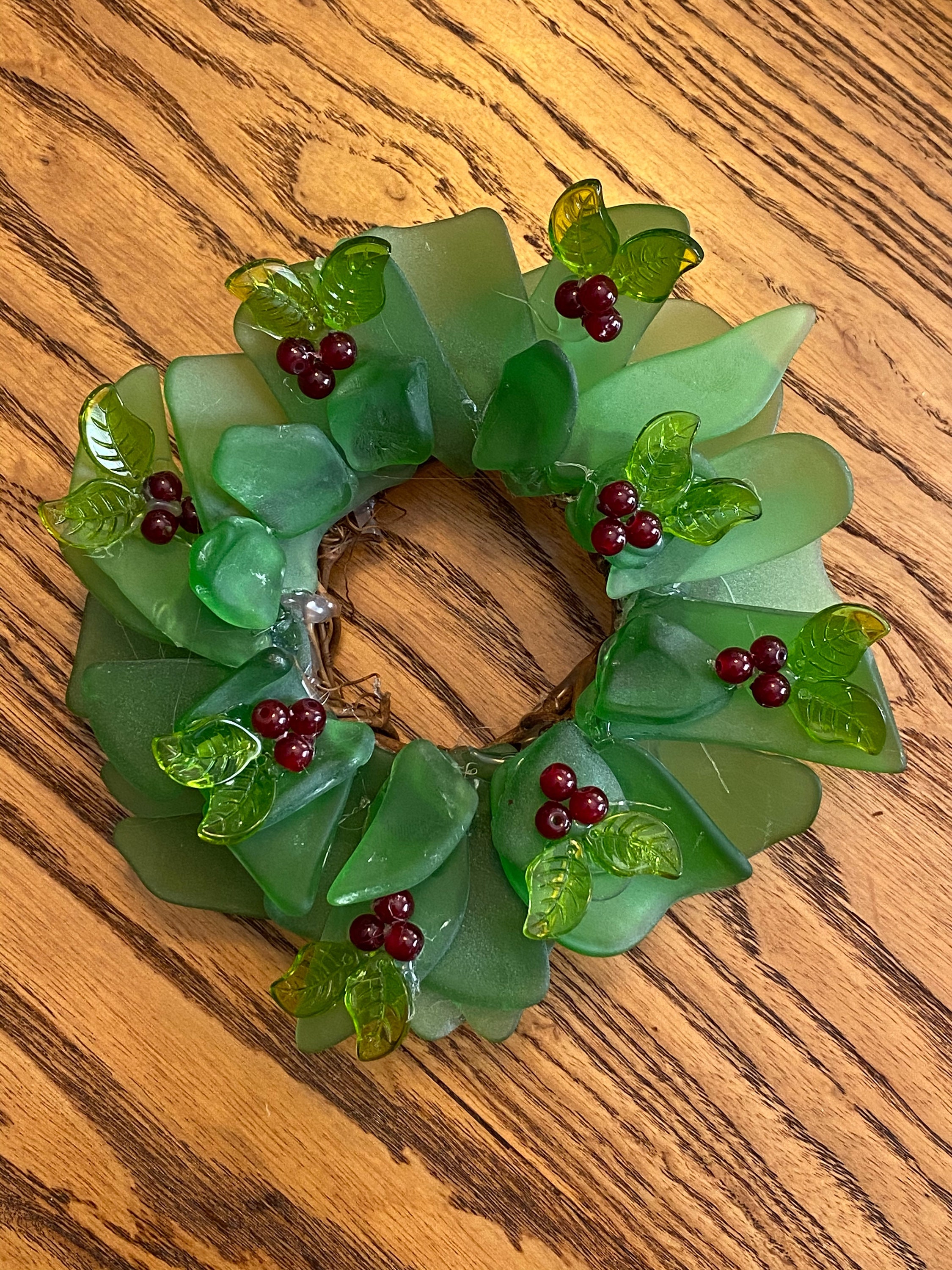 Christmas Sea Glass Wreath With Holly Glass Beads Etsy