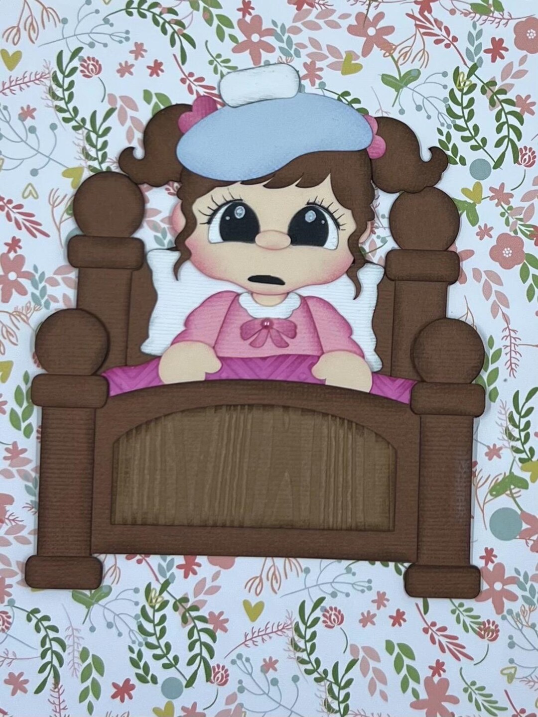 Pink Girl Sick in Bed Die Cut Paper Piecing for Cardmaking and ...