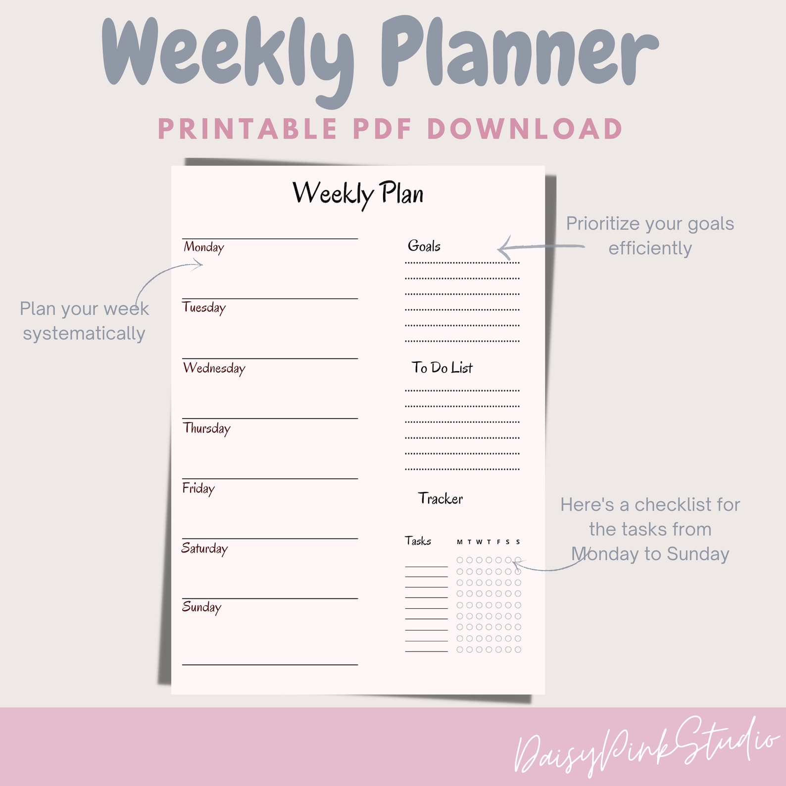 Weekly Planner Printable 3 in 1 Week on one page Weekly | Etsy