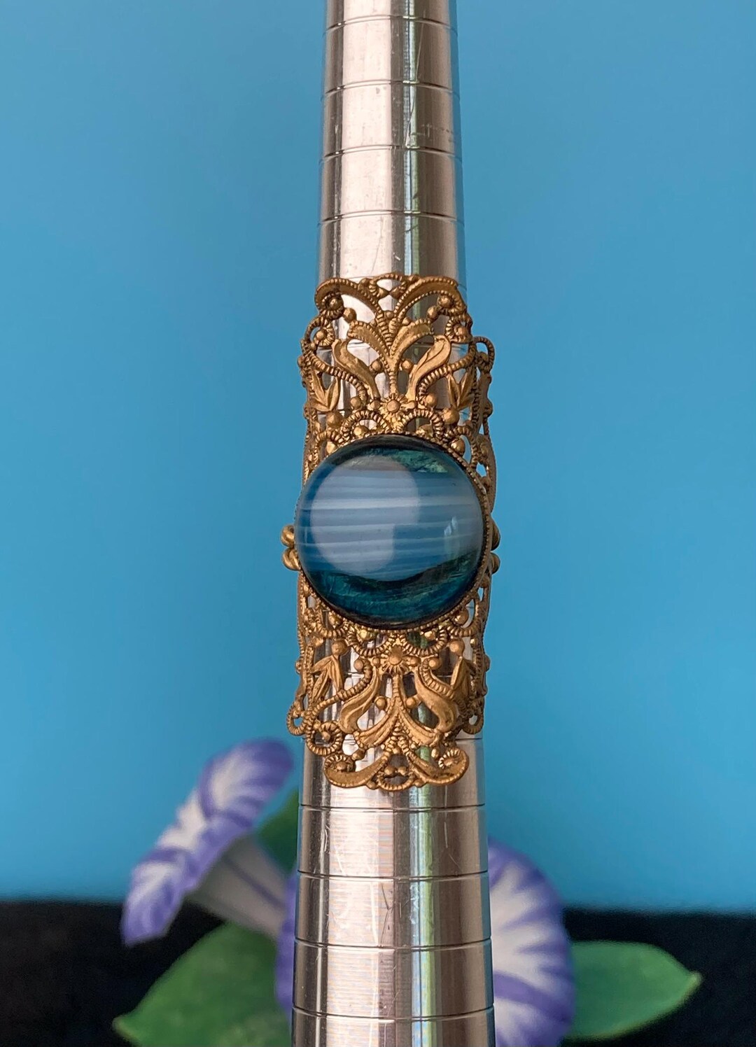 Vintage Statement Ring, West Germany Blue Porphyry Slag Art Glass ...