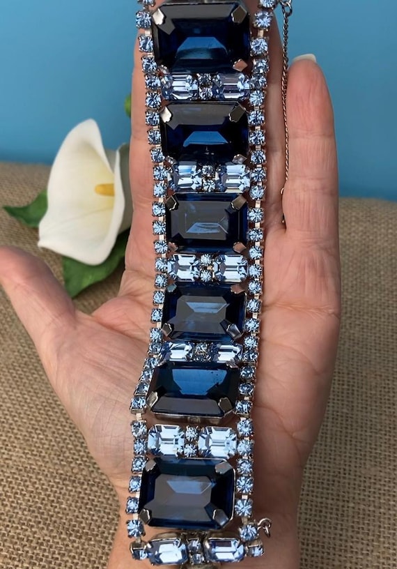 vintage blue rhinestone bracelet - Gem