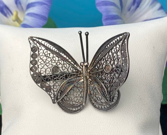 Silver butterfly brooch, filigree butterfly brooch, 8… - Gem