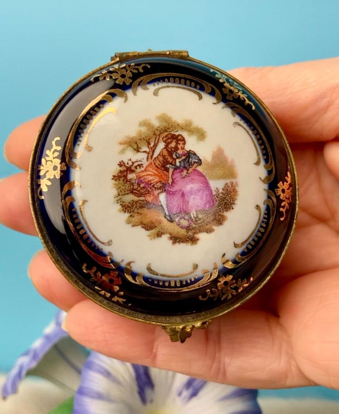 Limoges France Trinket Box, Courting Couple Trinket Box, Porcelain ...