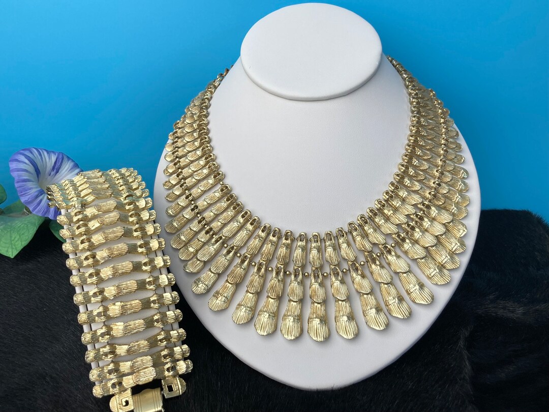 Vintage BSK Jewelry, BSK Necklace, BSK Bracelet, Statement Jewelry, Cleopatra Statement Necklace ...