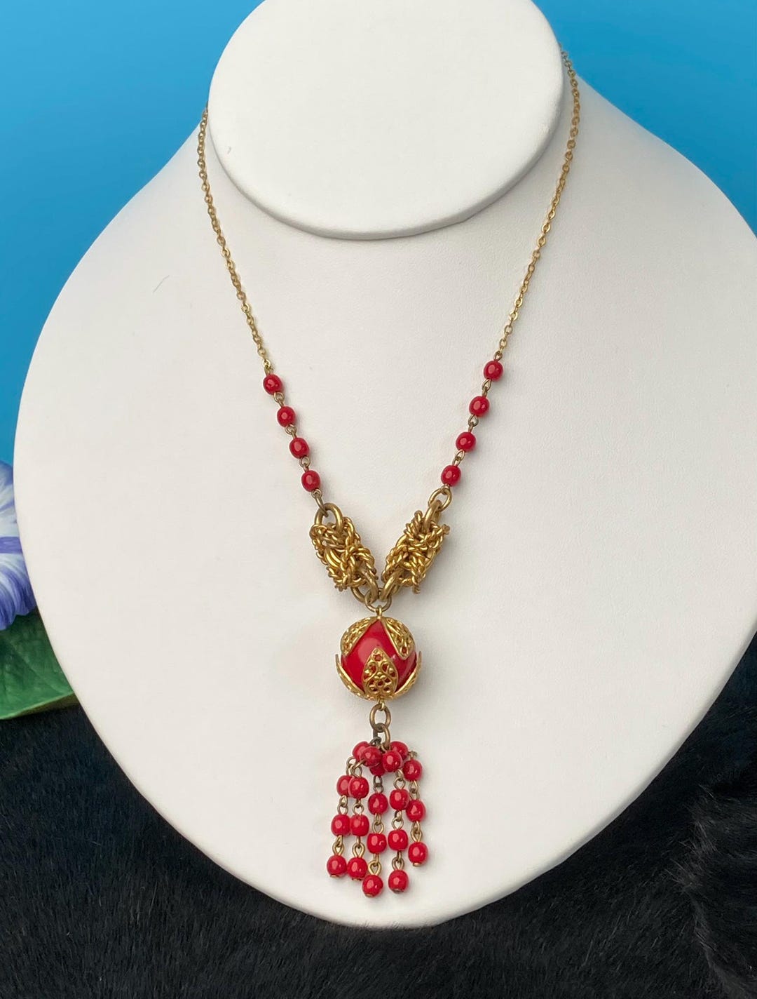 Vintage Red Tassel Necklace, Art Deco Necklace, Art Deco Tassel ...