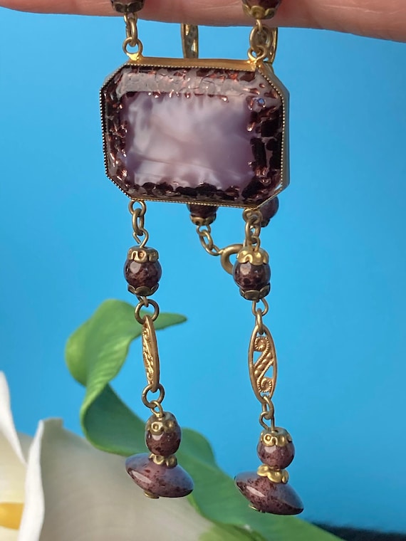 Art Deco Czech Glass Dangle Necklace: Purple Czechosl… - Gem