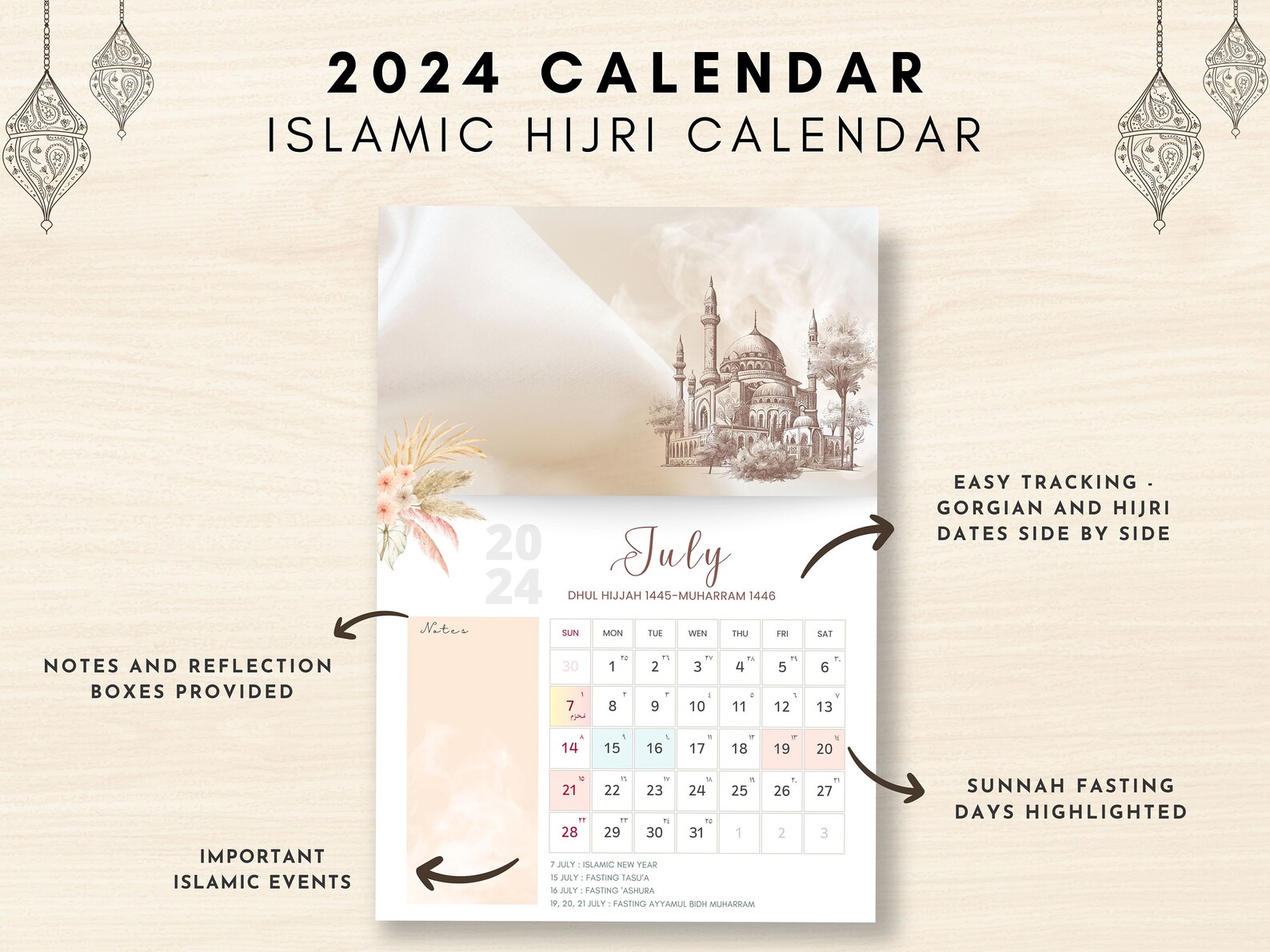 2024 Islamic Calendar for Productivity Islamic Hijri Timeline 1445 ...