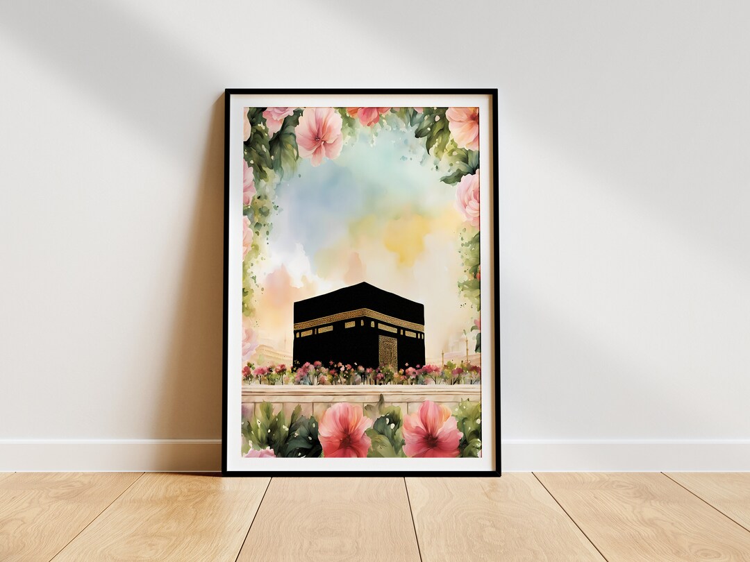 Beautiful Kaaba Frame Floral, Al Haram Mosque Poster, Saudi Arabia ...